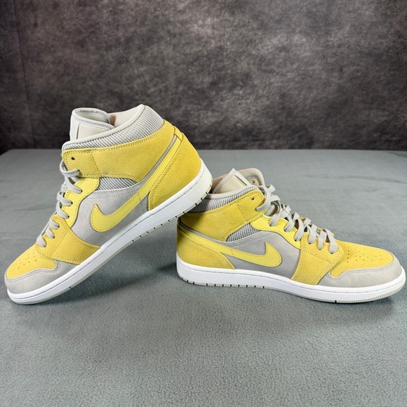 Nike | Shoes | Nike Air Jordan Mid Yellow Grey Suede Sneakers Mens ...